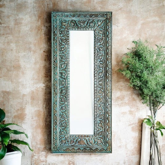 Long Rustic Wall Mirror Carved Jharokha Wall Mirror | Handmade wall ...